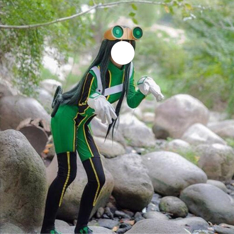 Tsuyu Asui Hero Costume Zentai Wigs Glasses Froppy Full Set Fighting S