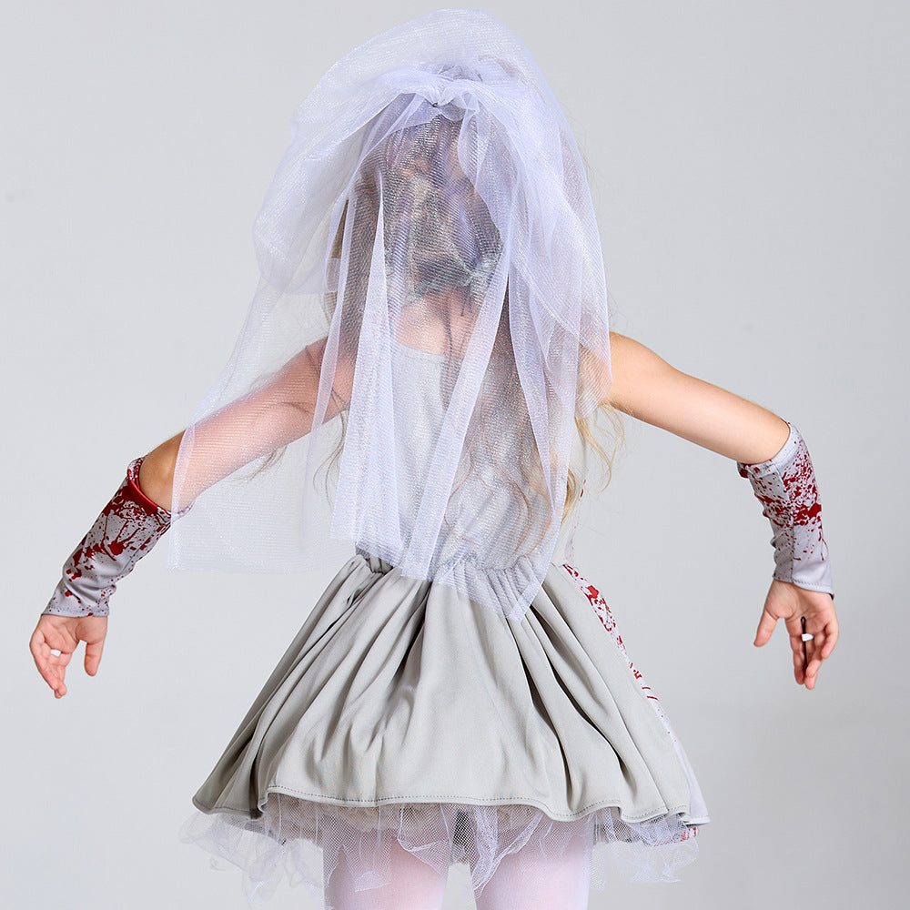 2023 Halloween Costume Child Scary Gray Bloodstained Ghost Bride Costu ...