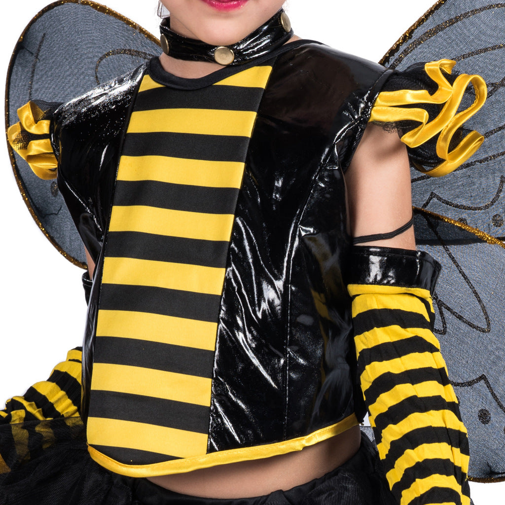 2023 Halloween Kids Girls Bee Costume Black Bee Dress with Wings Cospl ...