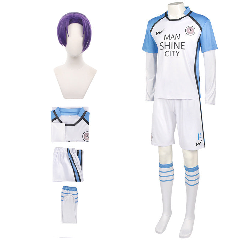 Anime Blue Lock Manshine City Reo Mikage White Jersey Uniform NO.14 Co ...