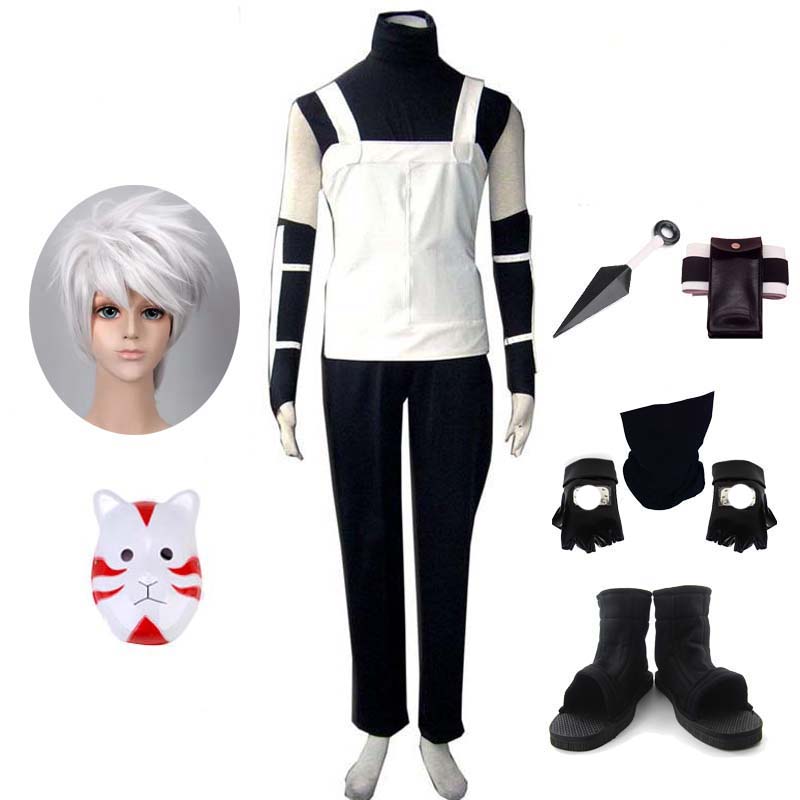 Anime Hatake Kakashi Anbu Costume+Wigs+Mask+Shoes+Gloves+Kunai+Leg Bag ...
