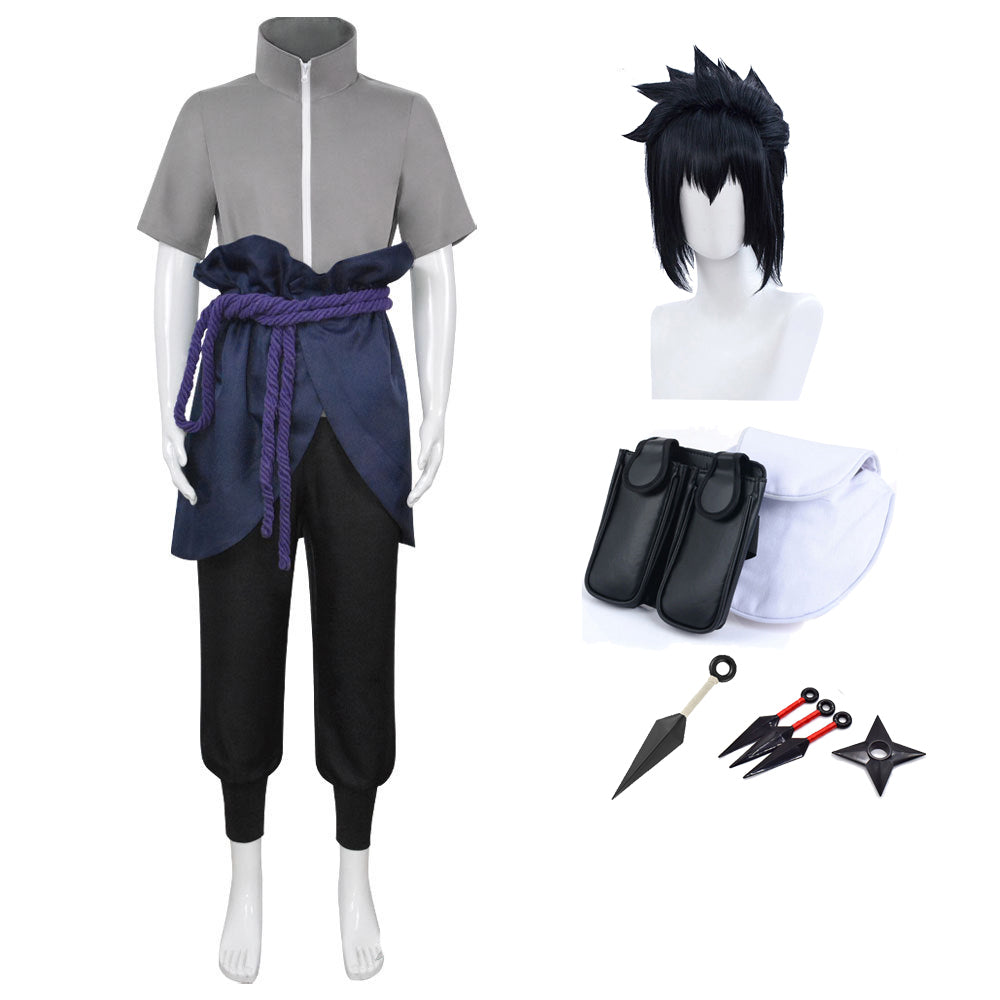 Anime Shippuden Sasuke Uchiha Grey Version Costume With Wigs and Acces ...