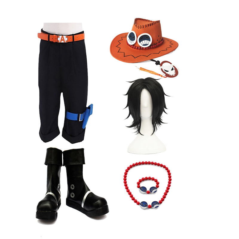 Anime One Piece Fire Fist Portgas D. Ace Full Set Cosplay Costume Outf ...