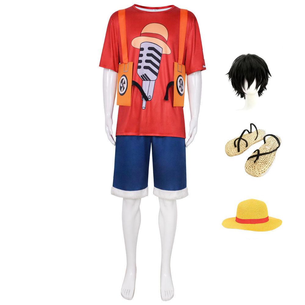 Anime One Piece Movie Red Straw Hat Monkey D. Luffy Costume With Wigs ...