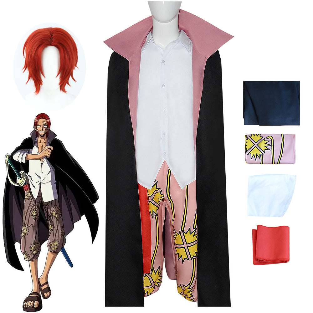 Anime One Piece Red Hair Shanks Cosplay Costume With Cloak Halloween C ...
