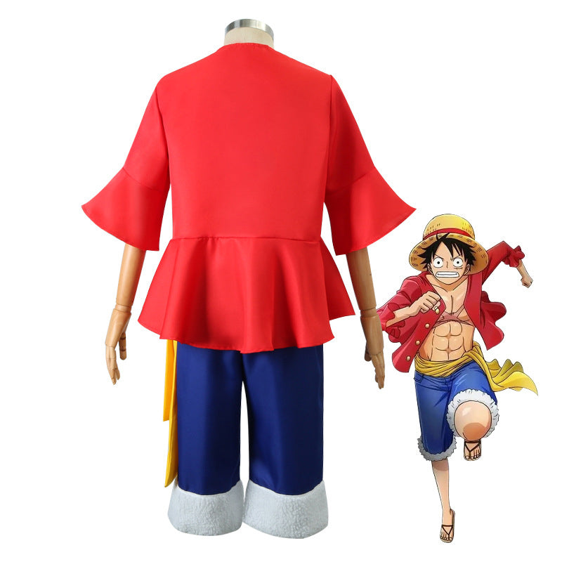 Anime One Piece Straw Hat Monkey D. Luffy Classic Costume With Hat and ...