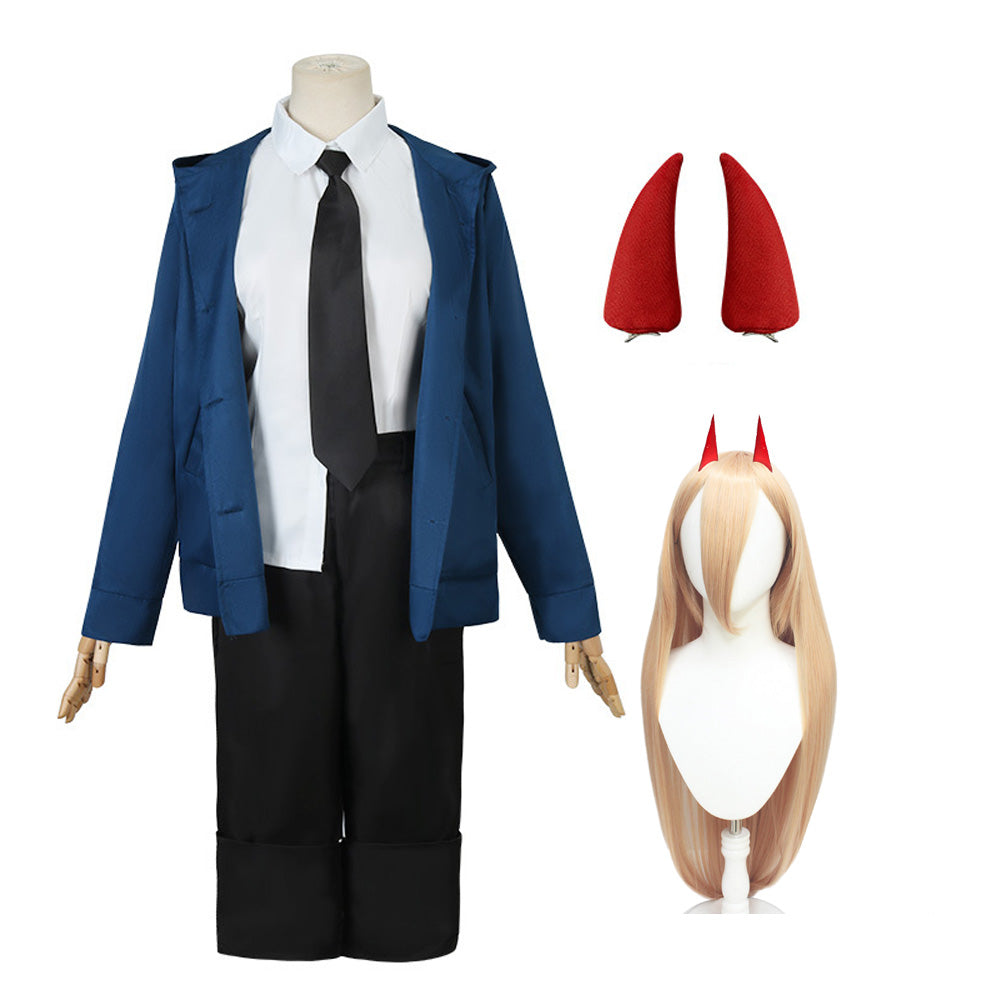 Blood Fiend Power Costume With Blue Jackt and Horns Halloween Carnival ...