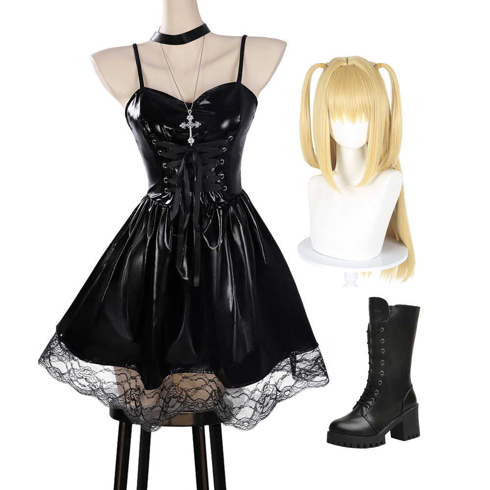 DN Misa Amane Black Dress Costume+Wigs+Shoes Full Set Halloween Cospla ...