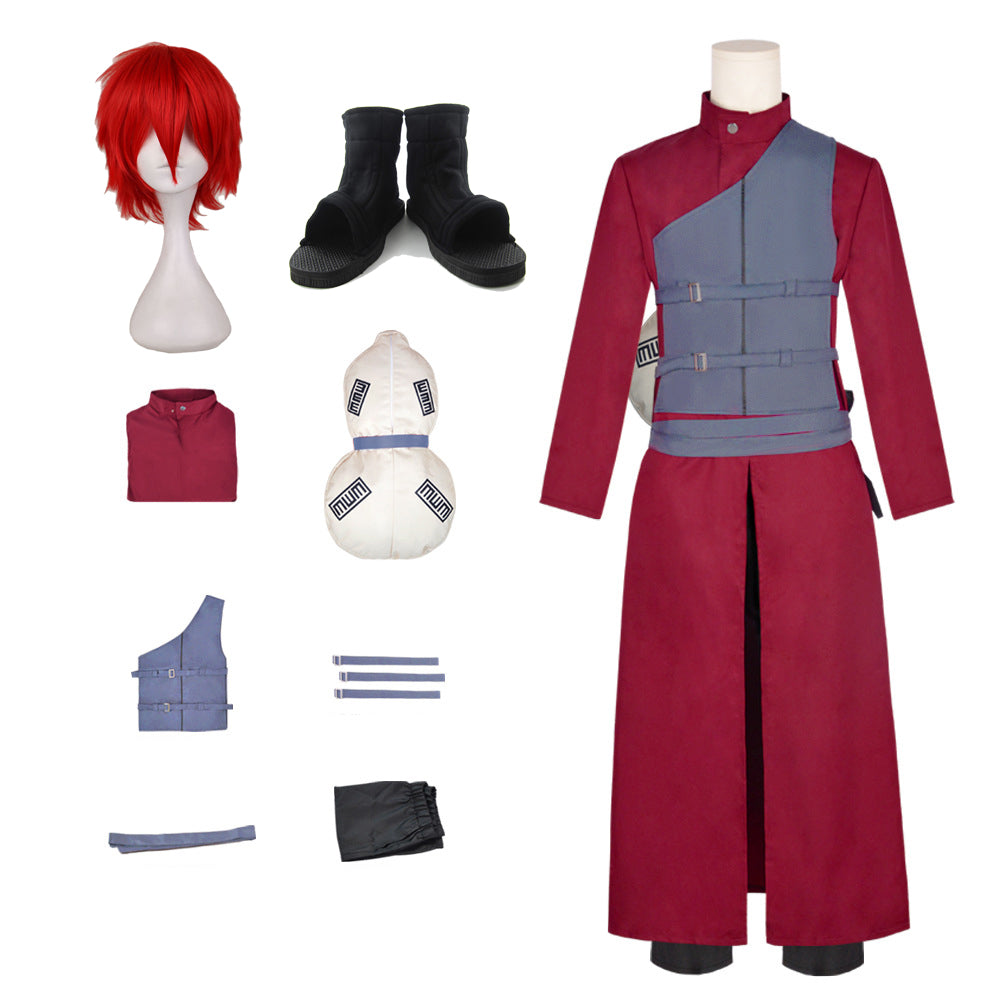 Gaara Whole Set Costume+Wigs+Sand Gourd Backpack+Shoes Cosplay Outfit ...