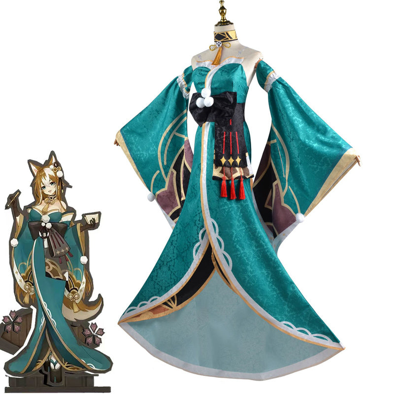 Genshin Impact Gorou Miss Hina Female Costume+Wigs+Shoes+Tail Full Set ...