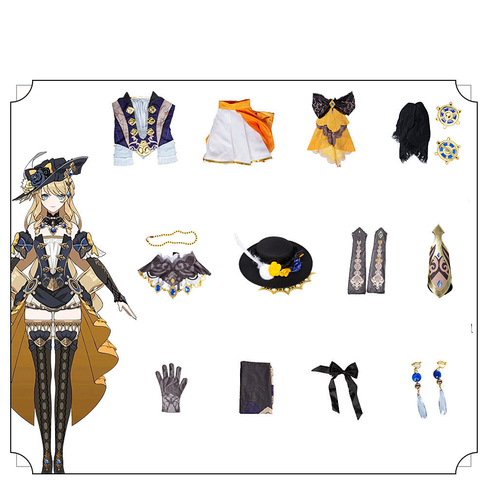 Genshin Impact Navia Caspar Whole Set Costume With Wigs and Boots Hall ...