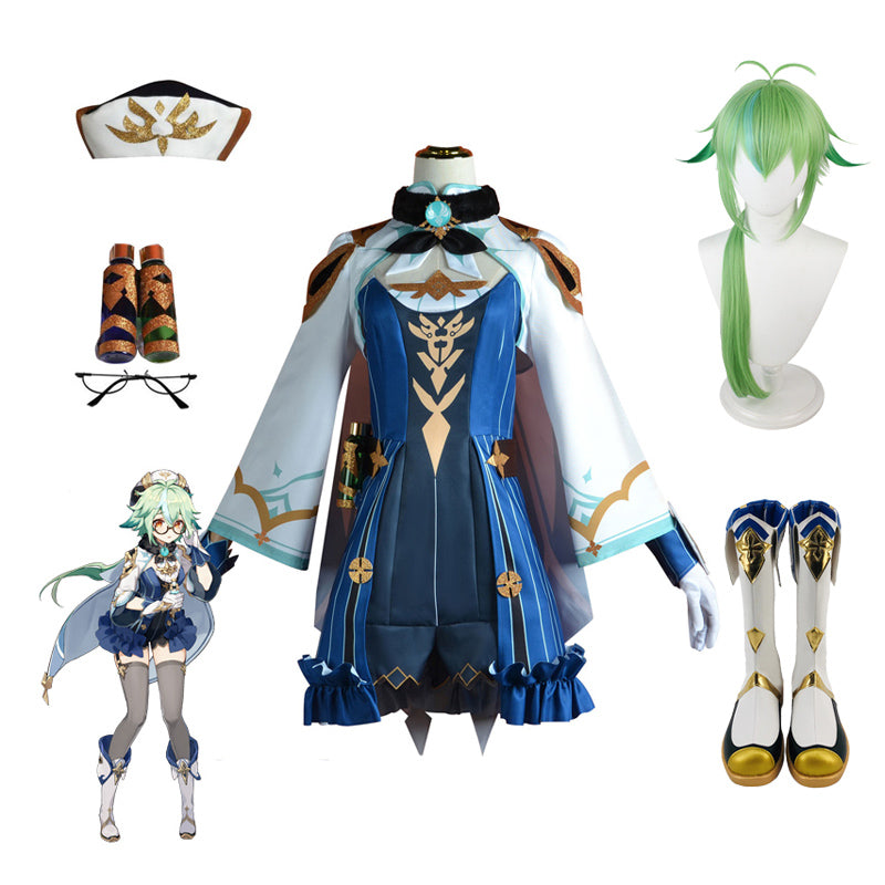 Genshin Impact Sucrose Whole Set Costume+Wigs+Boots Halloween Carnival ...