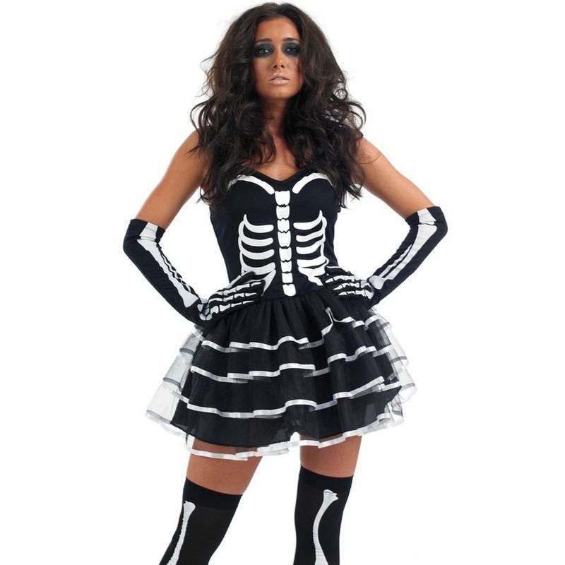 Adults Women Skeleton Bride Party Dress Halloween Cosplay Costume ...
