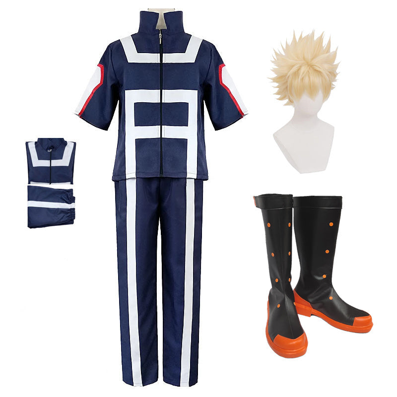 Katsuki Bakugo Training Suit Costume+Wigs+Boots Kacchan Full Set Hallo ...