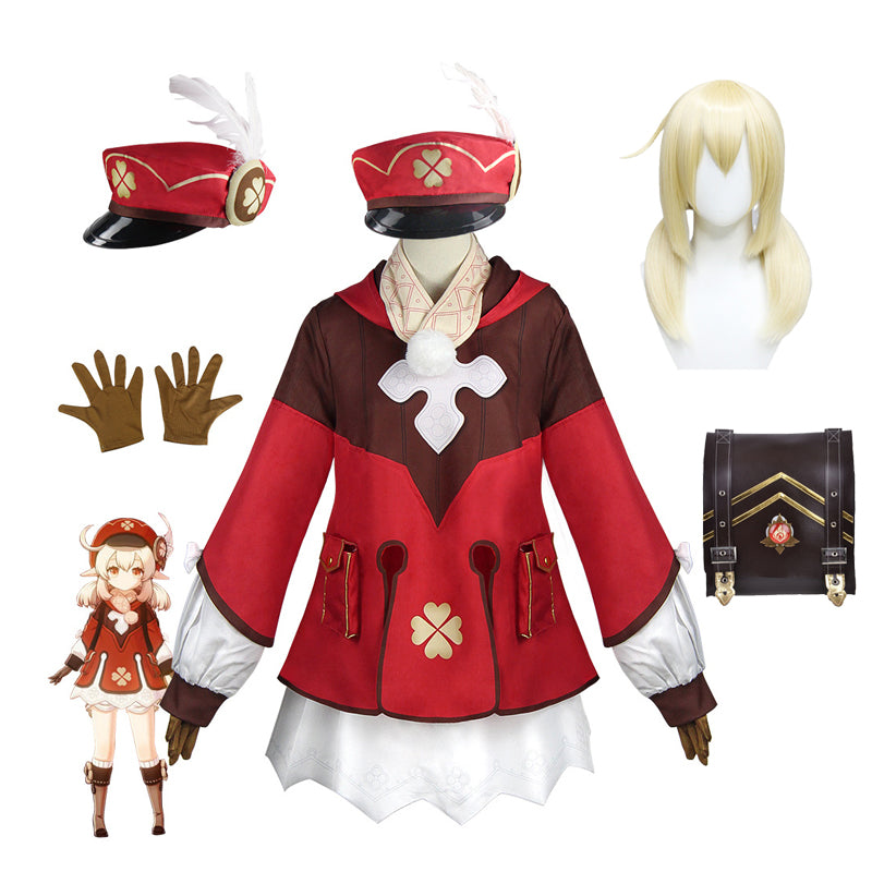 Genshin Impact Cosplay Klee Costume Full Set Costume Dress With Wigs a ...