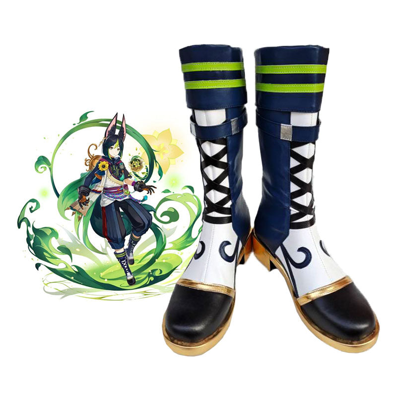 Genshin Impact Cosplay Tighnari Costume+Wigs+Shoes+Tail+Headwear Whole ...