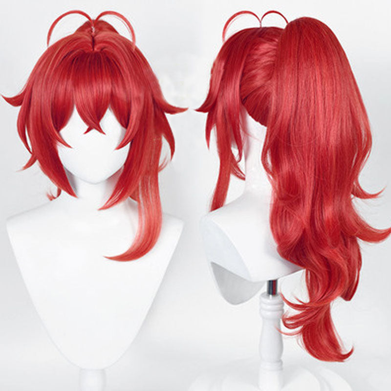 Genshin Impact Diluc Skin Costume Red Dead of Night Cosplay Wigs High ...
