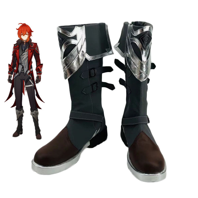 Genshin Impact Diluc Skin Costume Red Dead of Night Costume Shoes Boot ...