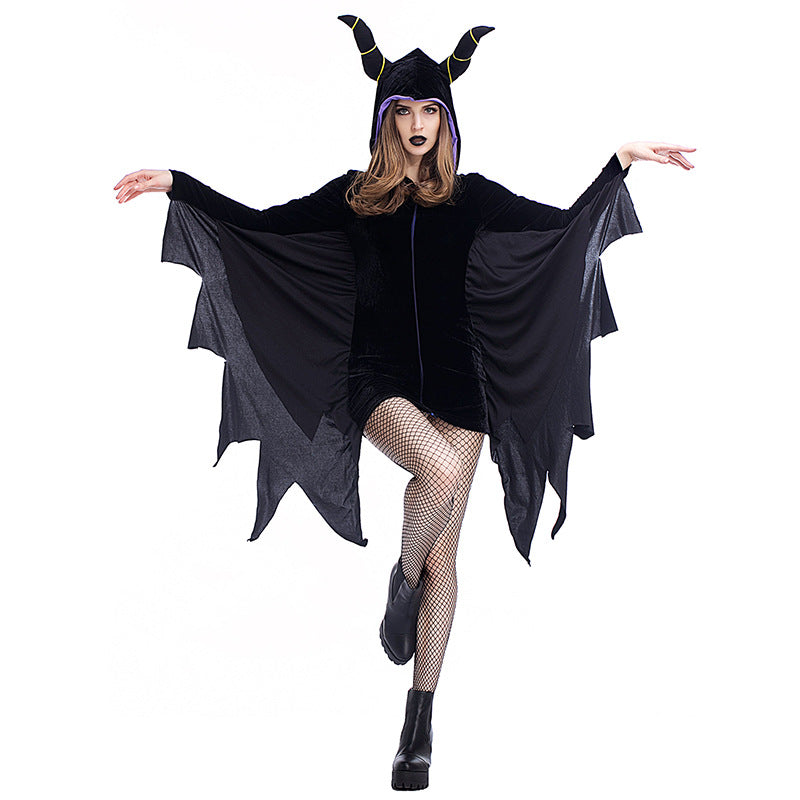 Women Deluxe Maleficent Vampire Black Bat Cosplay Costume Dress For Ha ...