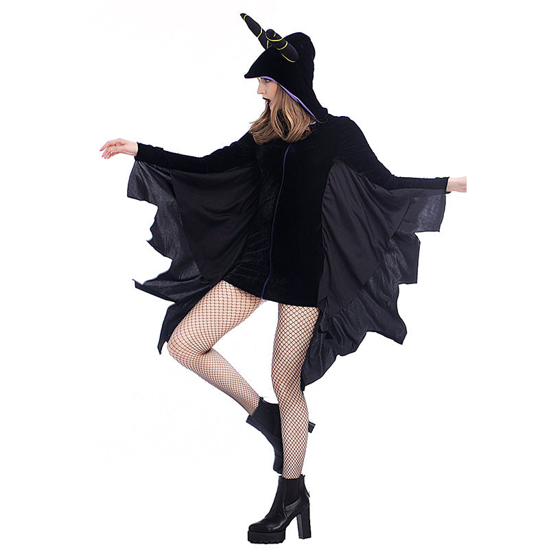 Women Deluxe Maleficent Vampire Black Bat Cosplay Costume Dress For Ha ...